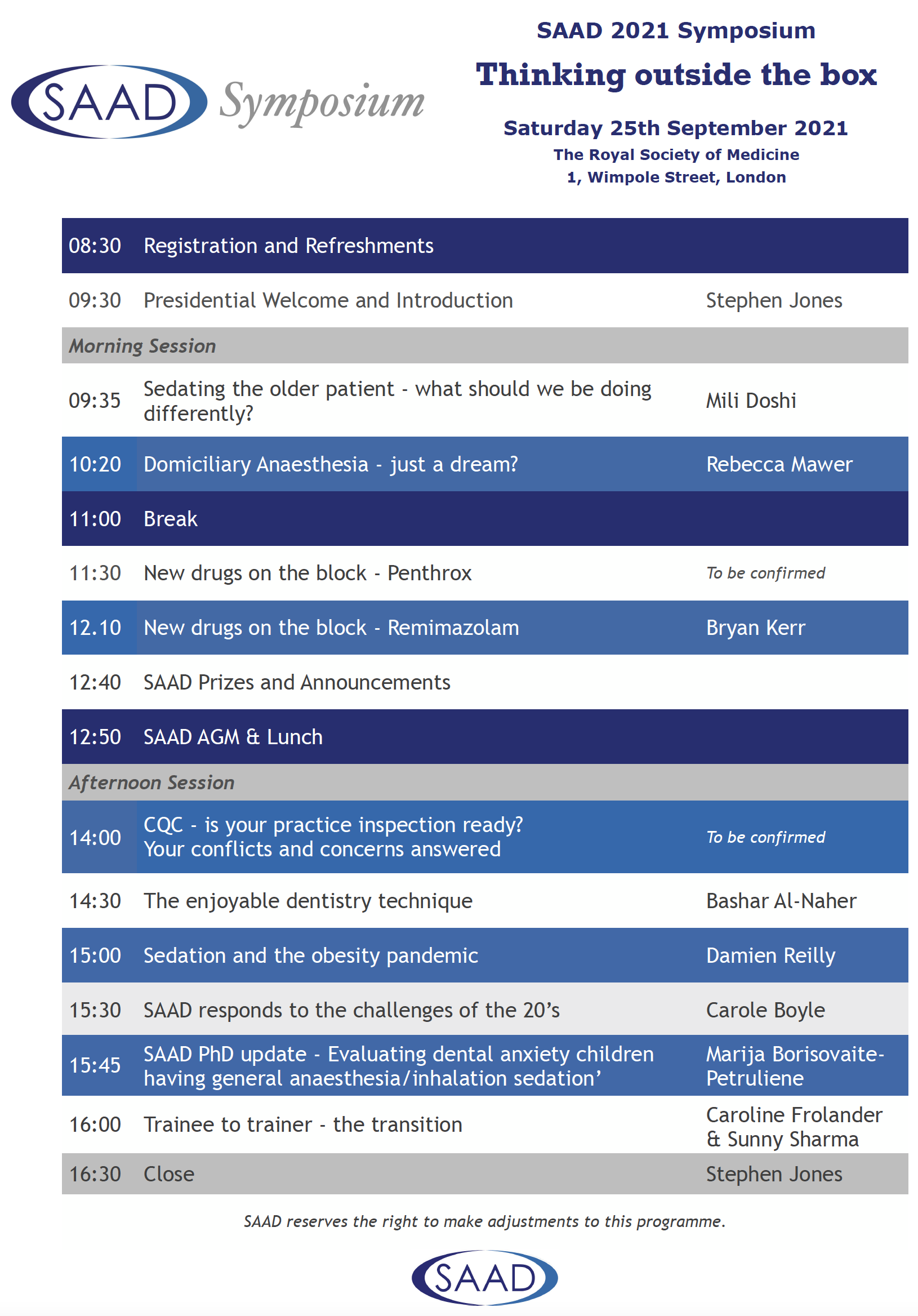 SAAD Symposium 'THINKING OUTSIDE THE BOX' - View all Courses